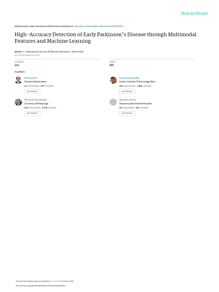 High Accuracy Detection of Early Parkinsons Disease Through Multimodal Features and Machine ...