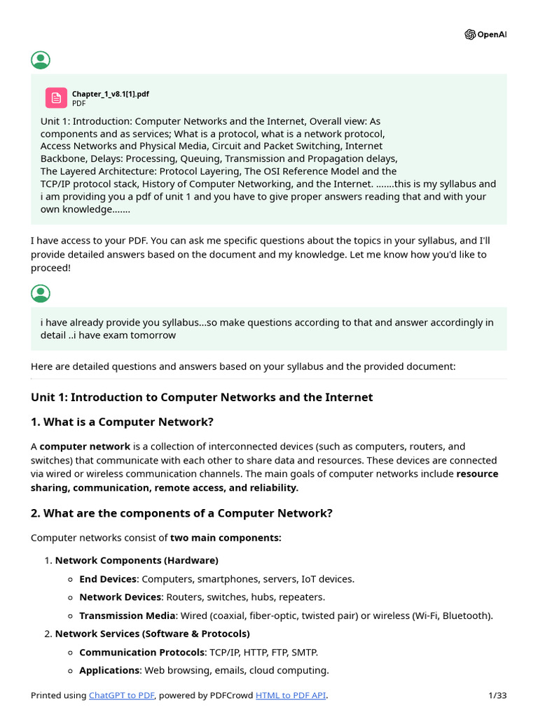 Unit 1 - Computer Networks and The Internet | PDF | Computer Network | Internet Protocol Suite