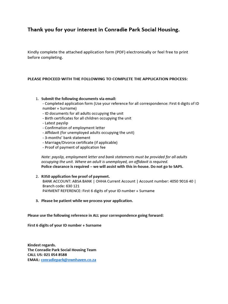 Application Form Conradie Park PDF | PDF | Lease | Identity Document