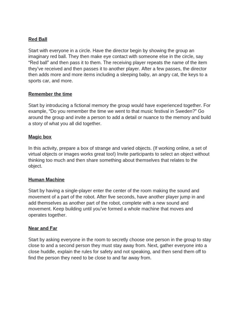 Improv Games and Activities Guide | PDF