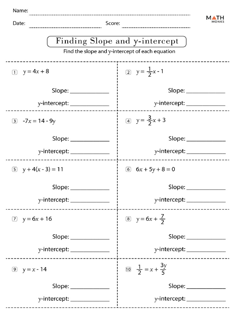 Slope and Y Intercept Worksheet | PDF