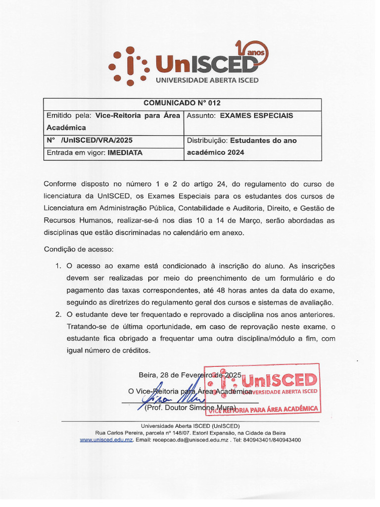 Comunicado 012 - Exames Especias | PDF