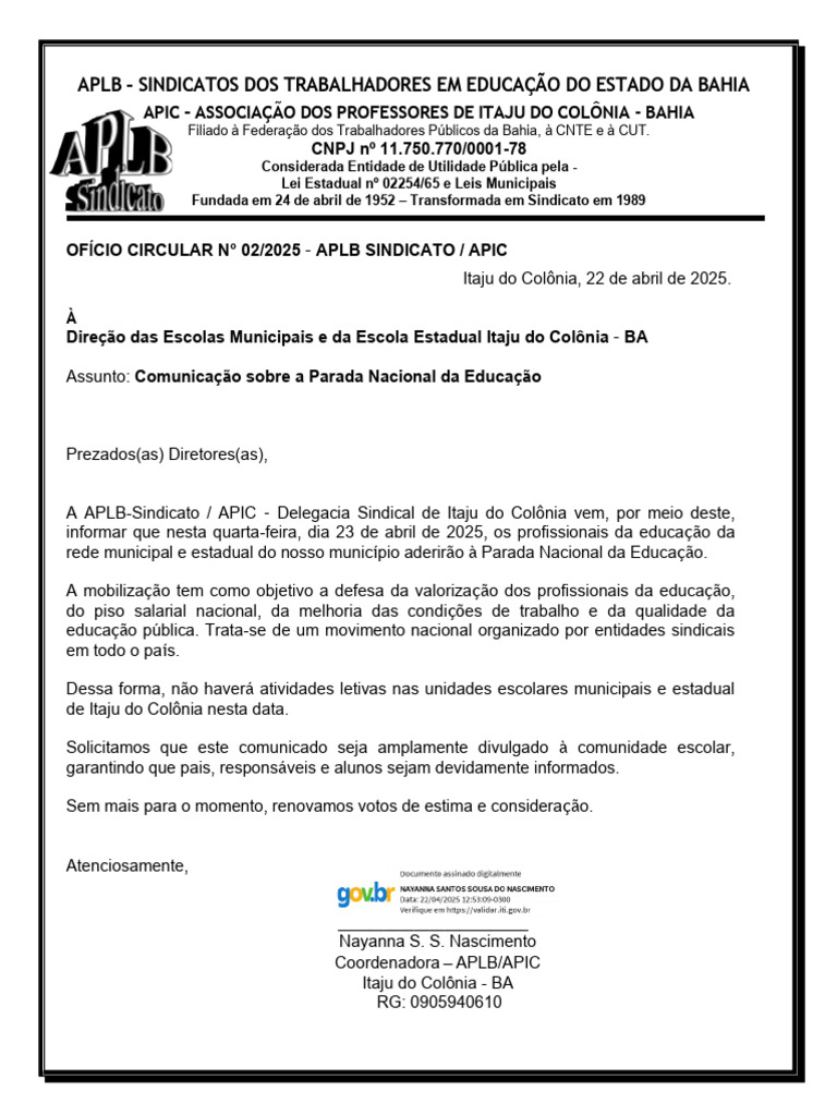 OFICIO - CIRCULAR - 02-2025 Assinado | PDF