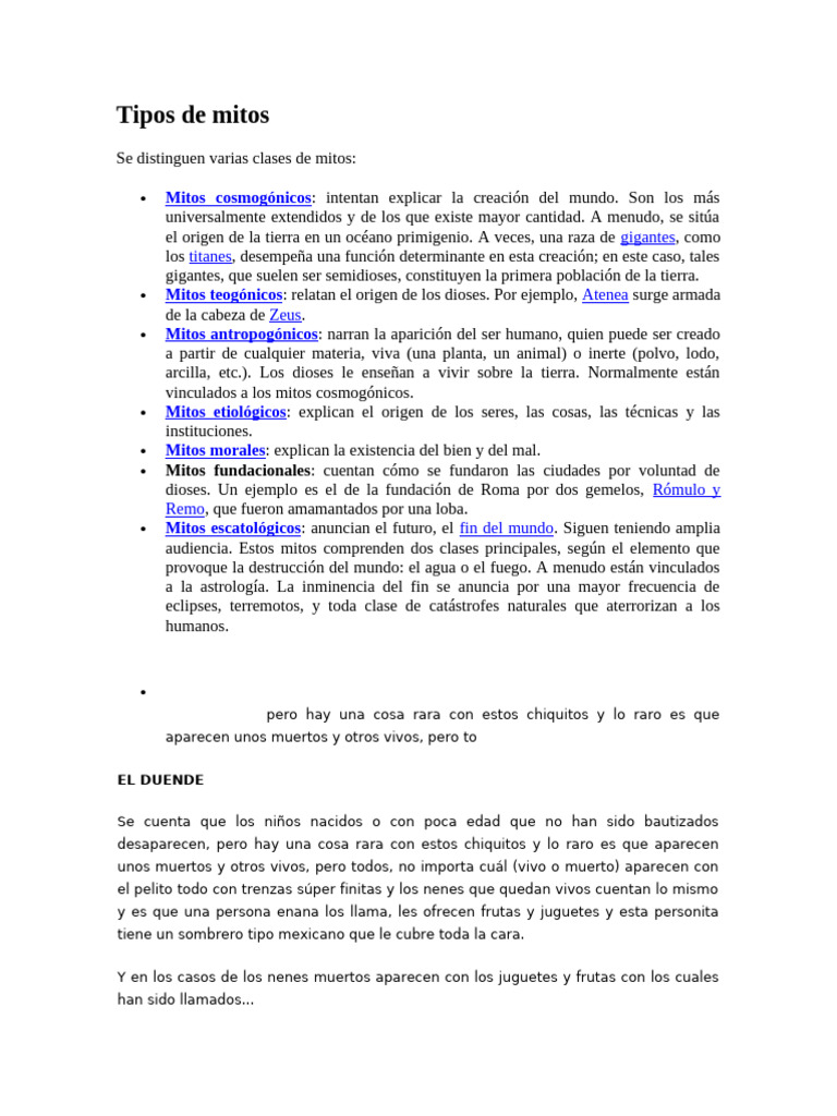 Tipos de Mitos | PDF | Romulus y Remus | Mitología