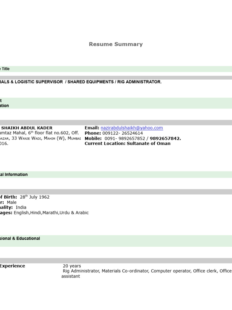 Nazir CV - EDM CUM MLC | PDF | Warehouse