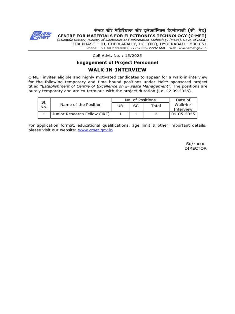 C-MET JRF Walk-in Interview 2025 | PDF | Metallurgy