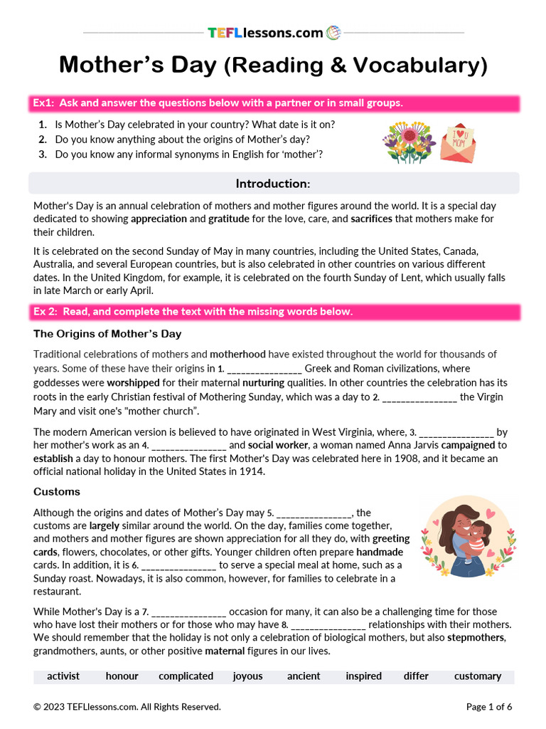 Mothers Day Reading Teacher | PDF | Mother | Linguistics