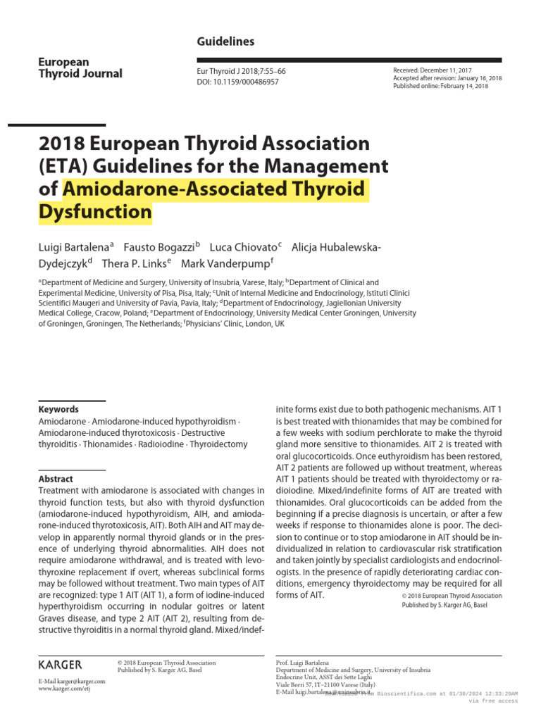 Amiodarone-2018 European Thyroid Association | PDF | Hypothyroidism | Thyroid Stimulating Hormone