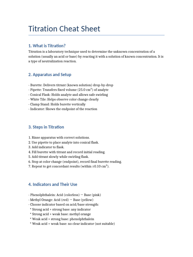 Titration_Cheat_Sheet | PDF