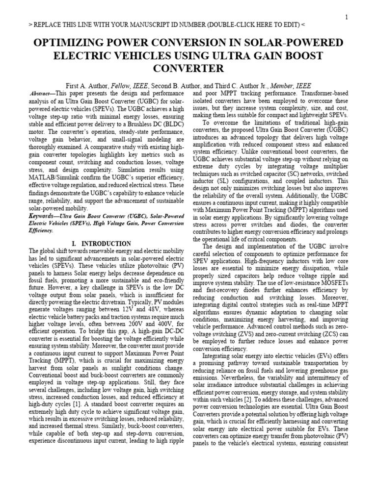 Ultra Gain Boost Converter for SPEVs | PDF | Photovoltaics ...