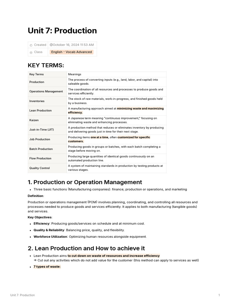 Production Management and Lean Techniques | PDF | Lean Manufacturing ...