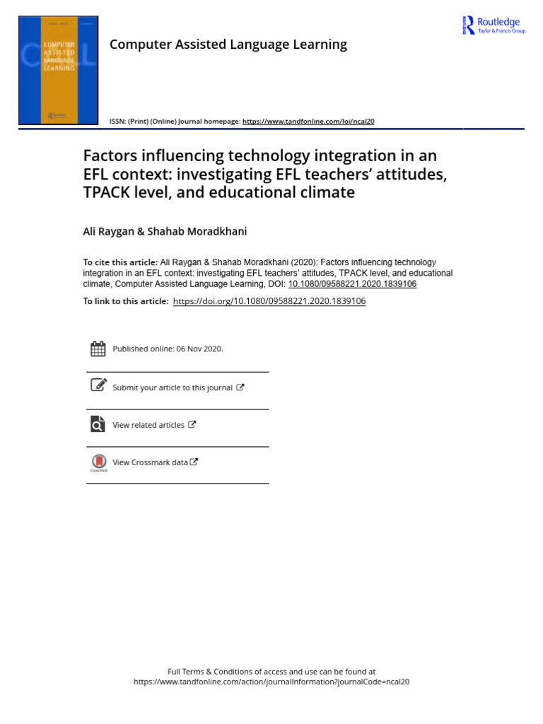 Factors Influencing Technology Integration in An EFL Context: Investigating EFL Teachers ...