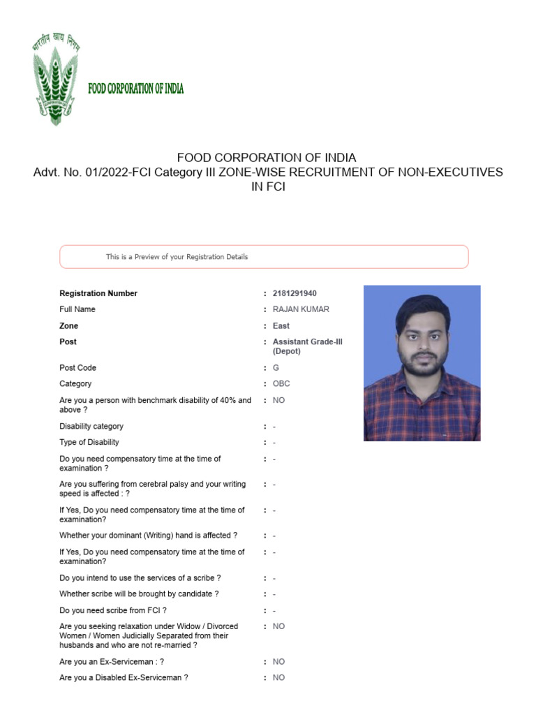 Advt. No. 01 - 2022-Fci Category III Zone-Wise Recruitment of Non ...