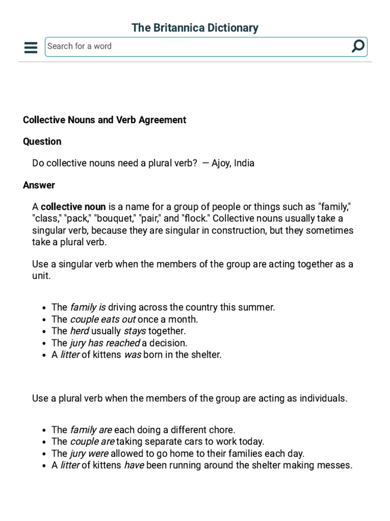Collective Nouns and Verb Agreement | PDF