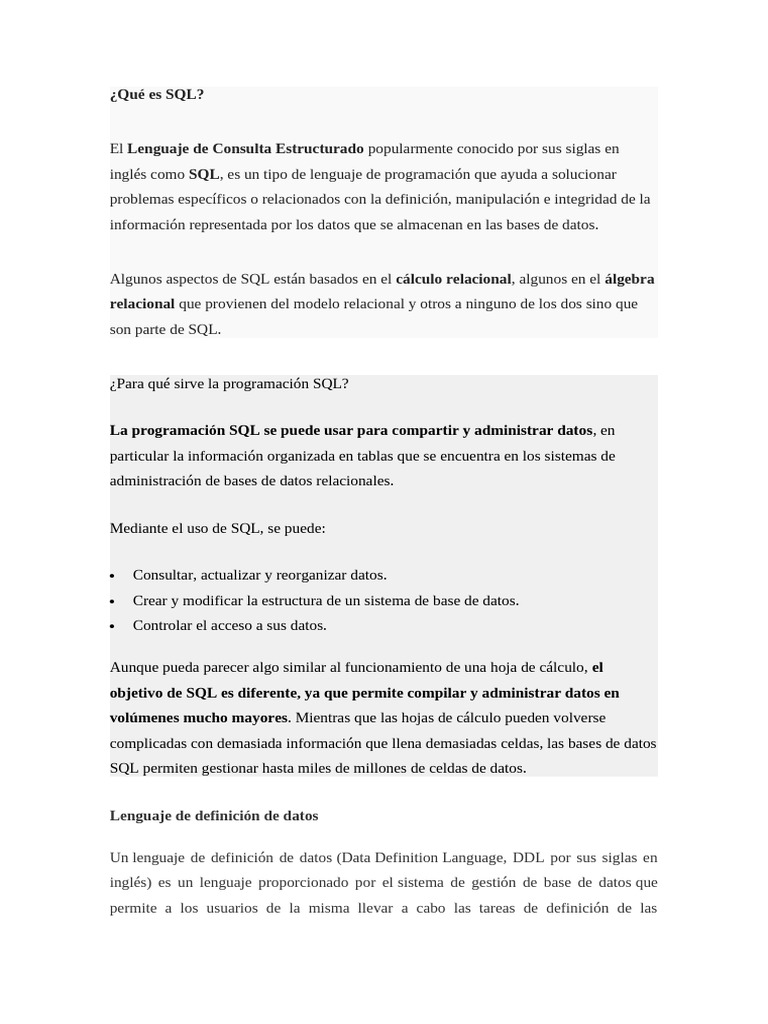 Qué Es SQL | PDF | SQL | Bases de datos