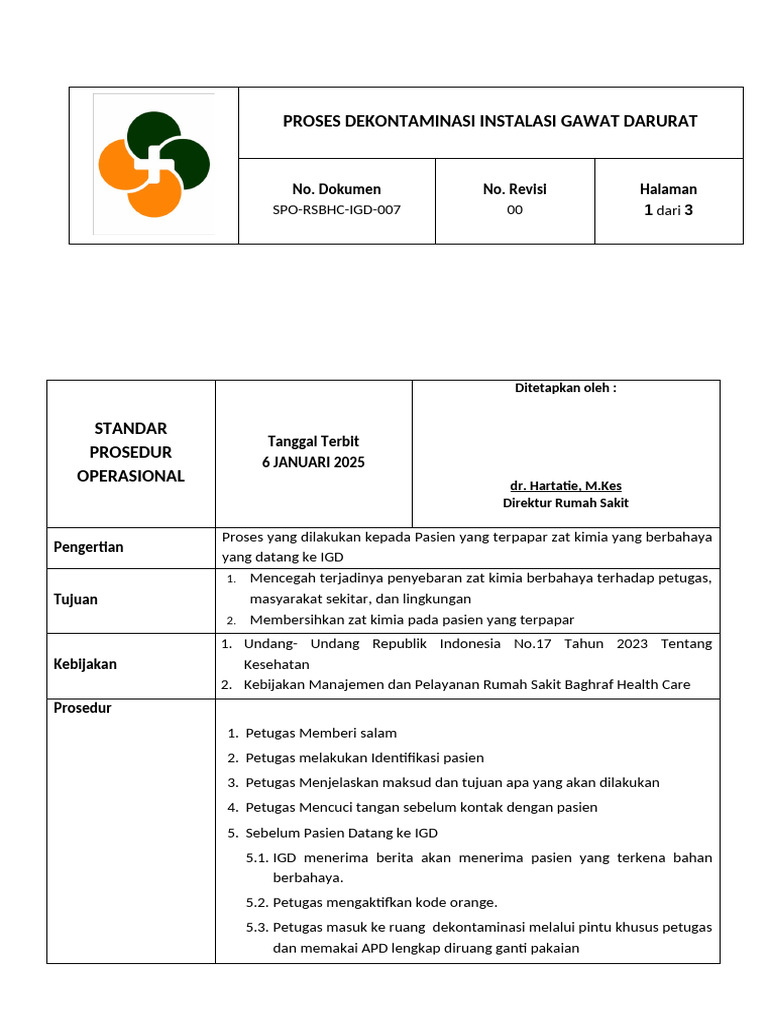 Spo-Rsbhc-Igd-006 Proses Dekontaminasi Instalasi Gawat Darurat | PDF