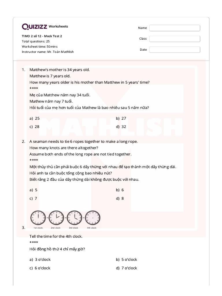 TIMO2 Mock Test 2 | PDF