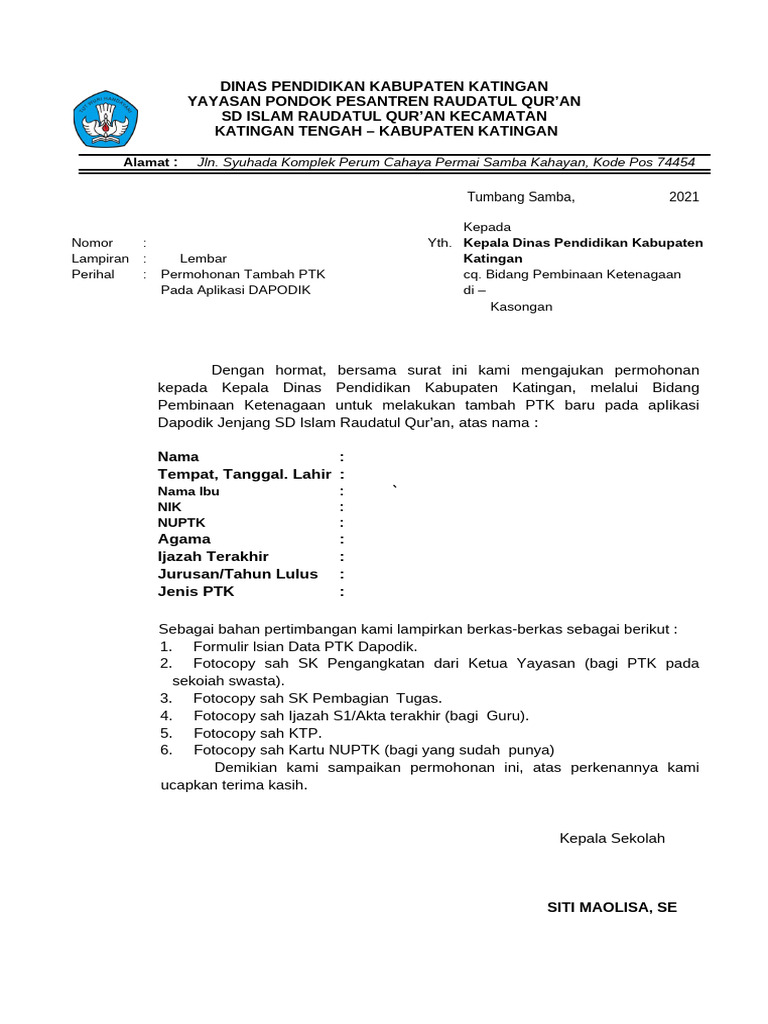 Permohonan Tambah PTK | PDF