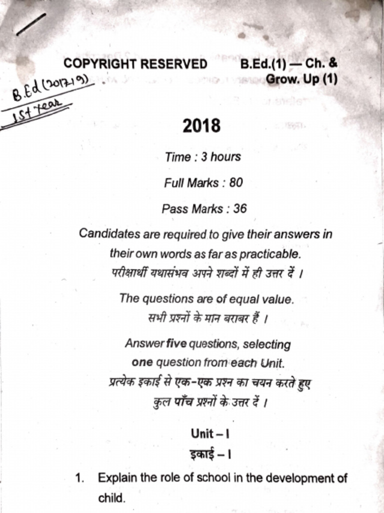 Ques B.ed (2017-19) 1st Yr-2 | PDF