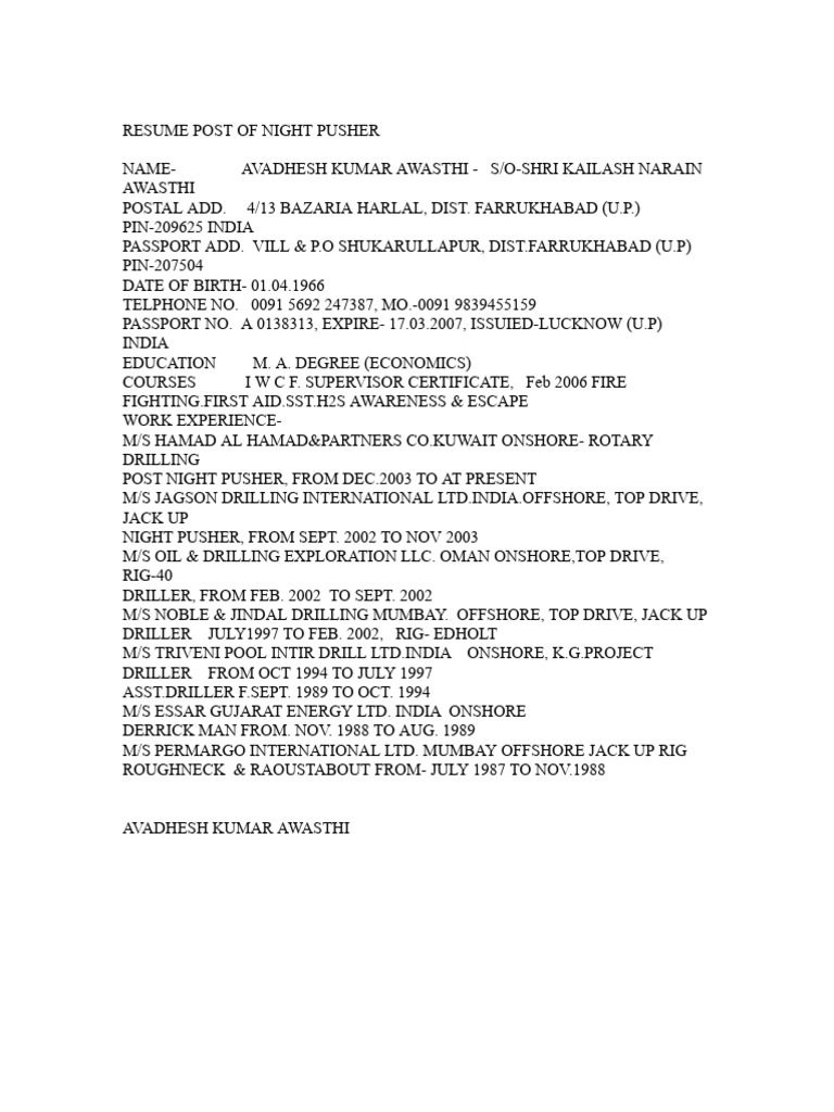 Resume Post of Night Pusher | PDF
