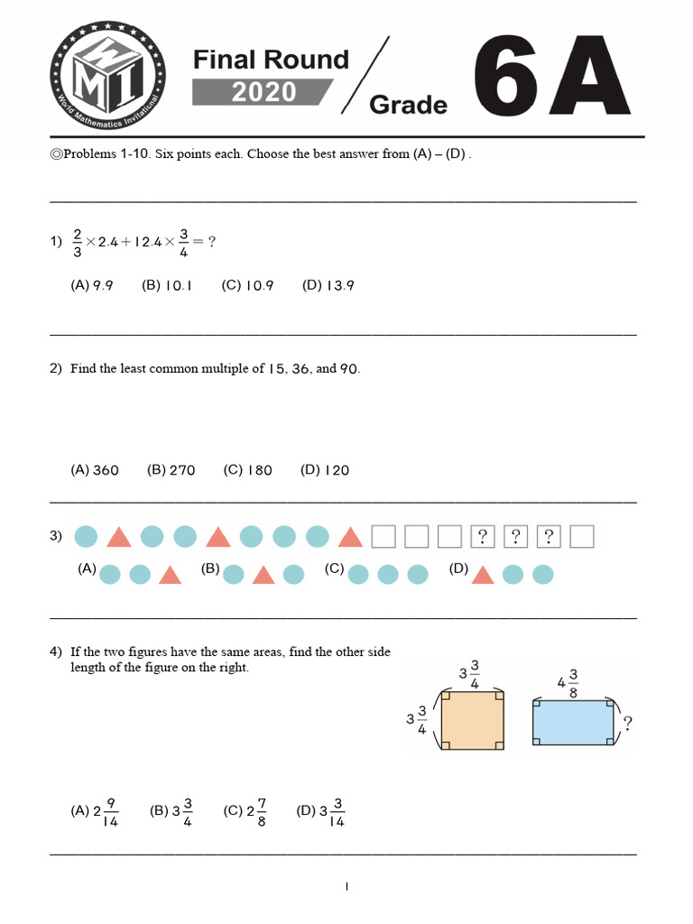 2020 WMI Final G06 Paper A | PDF | Spacetime | Quantity