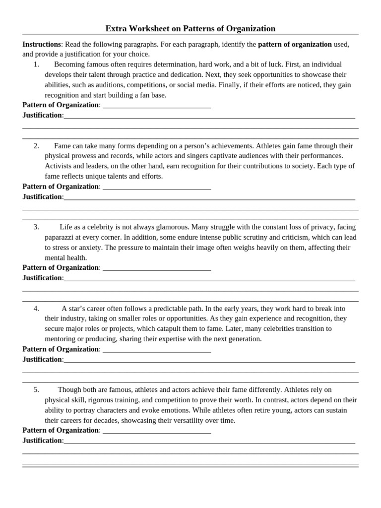 Extra Worksheet On Patterns | PDF | Celebrity | Psychological Concepts