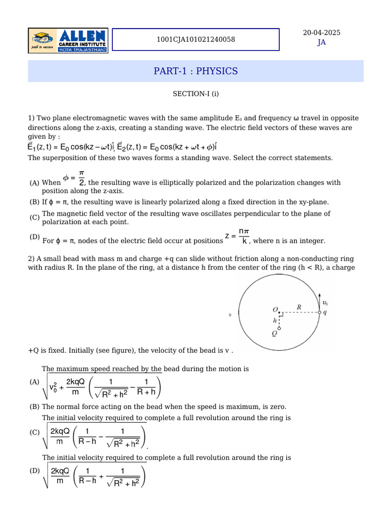 Electromagnetic Waves and Physics Problems | PDF | Waves | Polarization ...