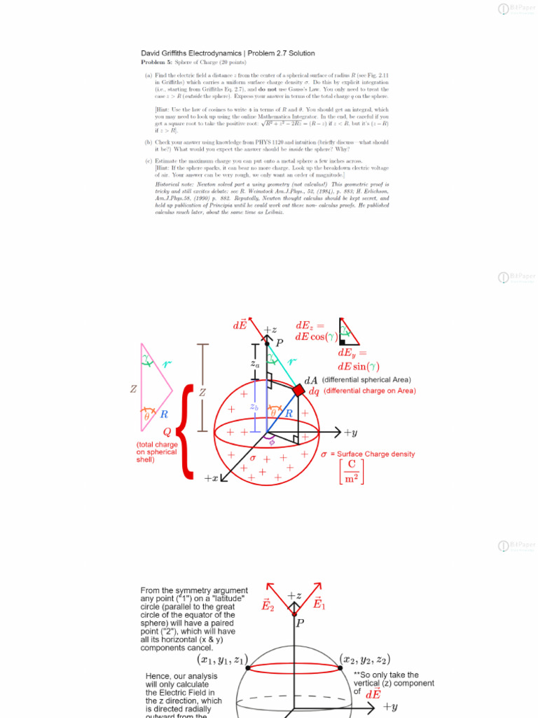 Electric Field Spherical Shell No Gauss Griffiths 2pt7 | PDF