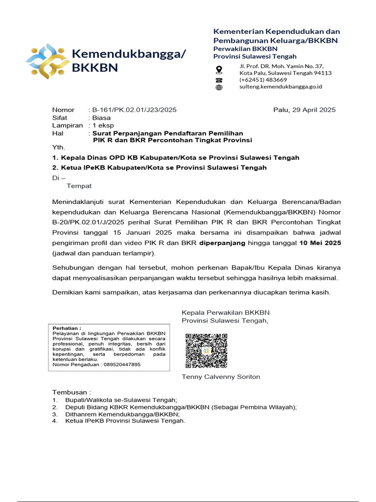 Surat Perpanjangan Pemilihan BKR Dan PIK R Percontohan | PDF