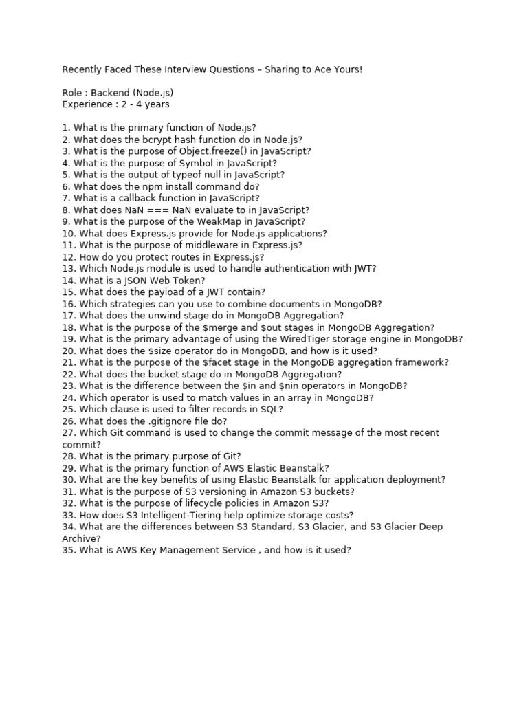 Interview Question Role Backend (Node - JS) | PDF