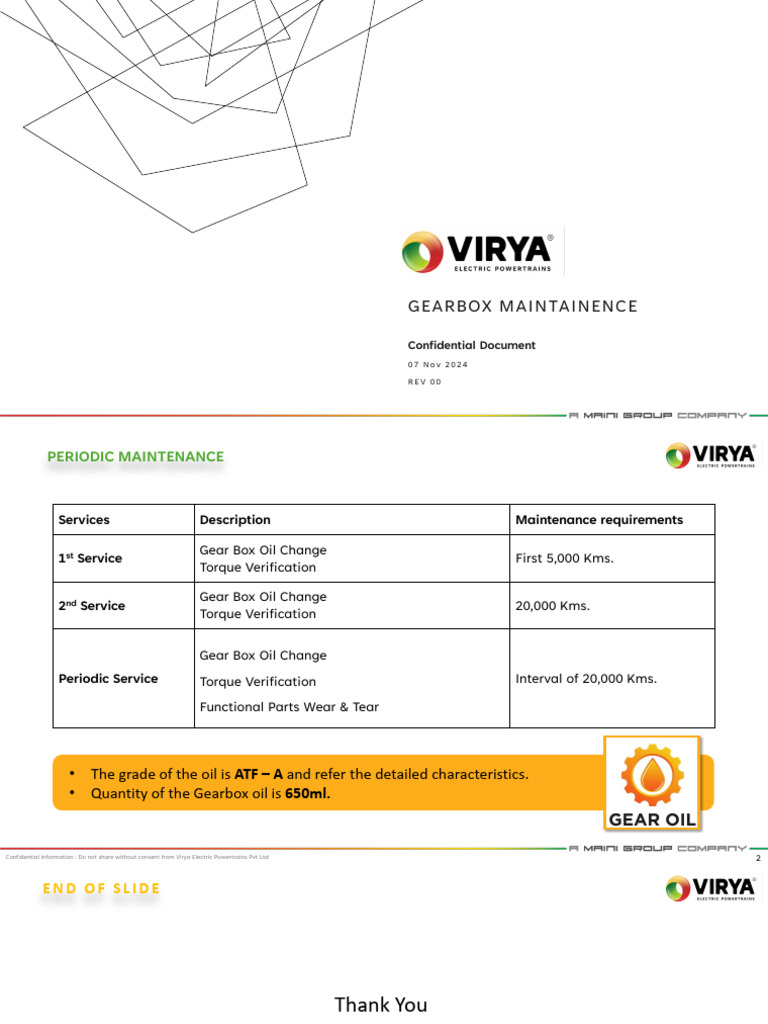 VEP Gerabox Perodic Maintainence Info | PDF | Kinematics | Vehicle Technology