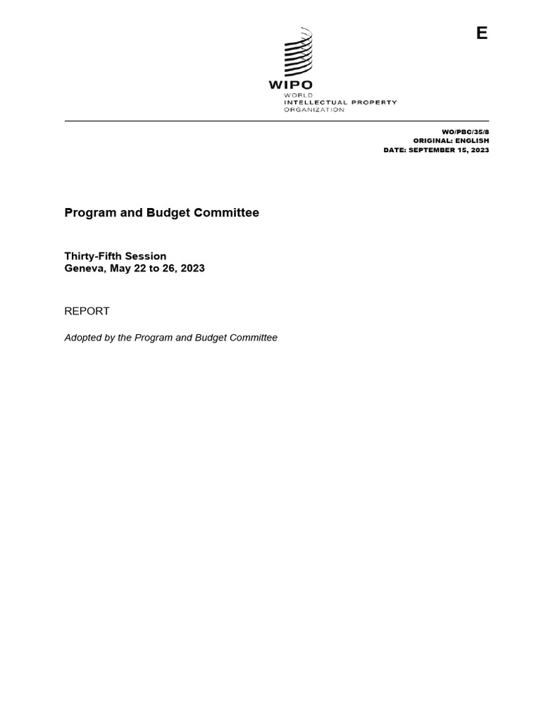 WIPO Program and Budget Committee Report | PDF | World Intellectual ...