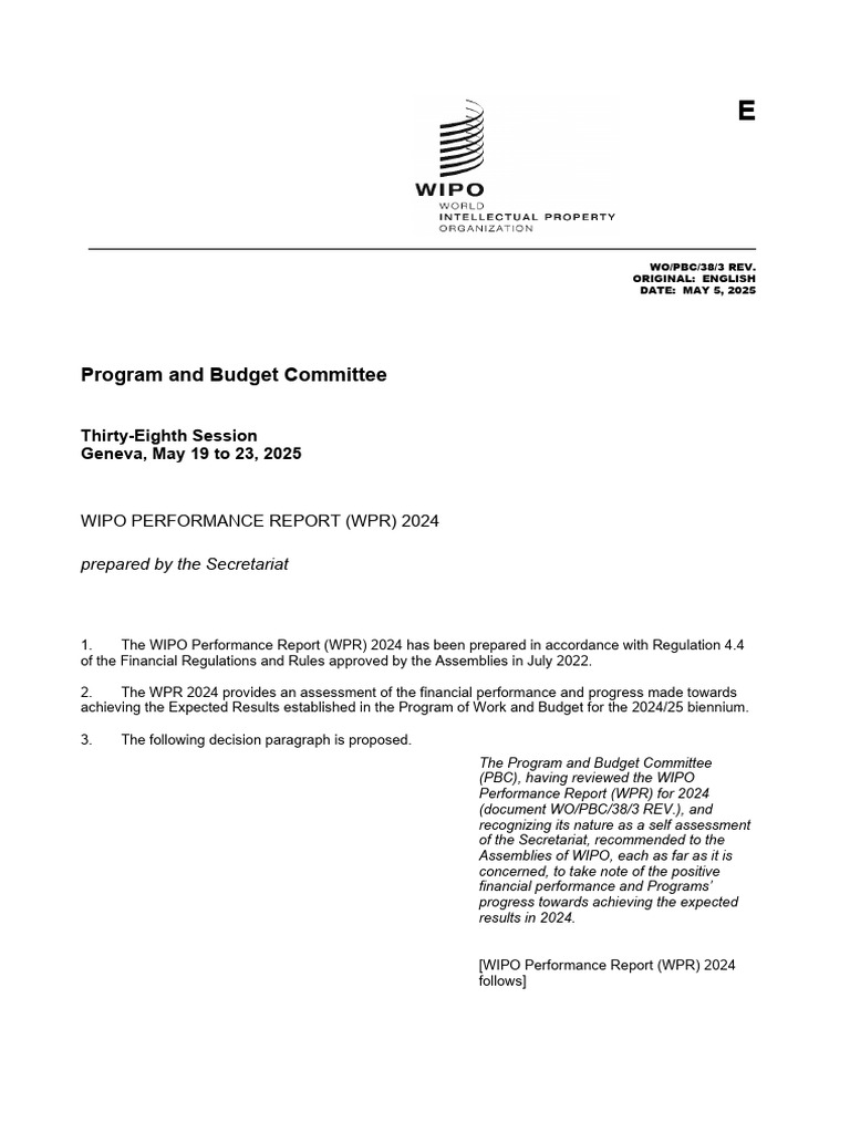 WPR - wo_pbc_38_3_rev | PDF | World Intellectual Property Organization | Risk