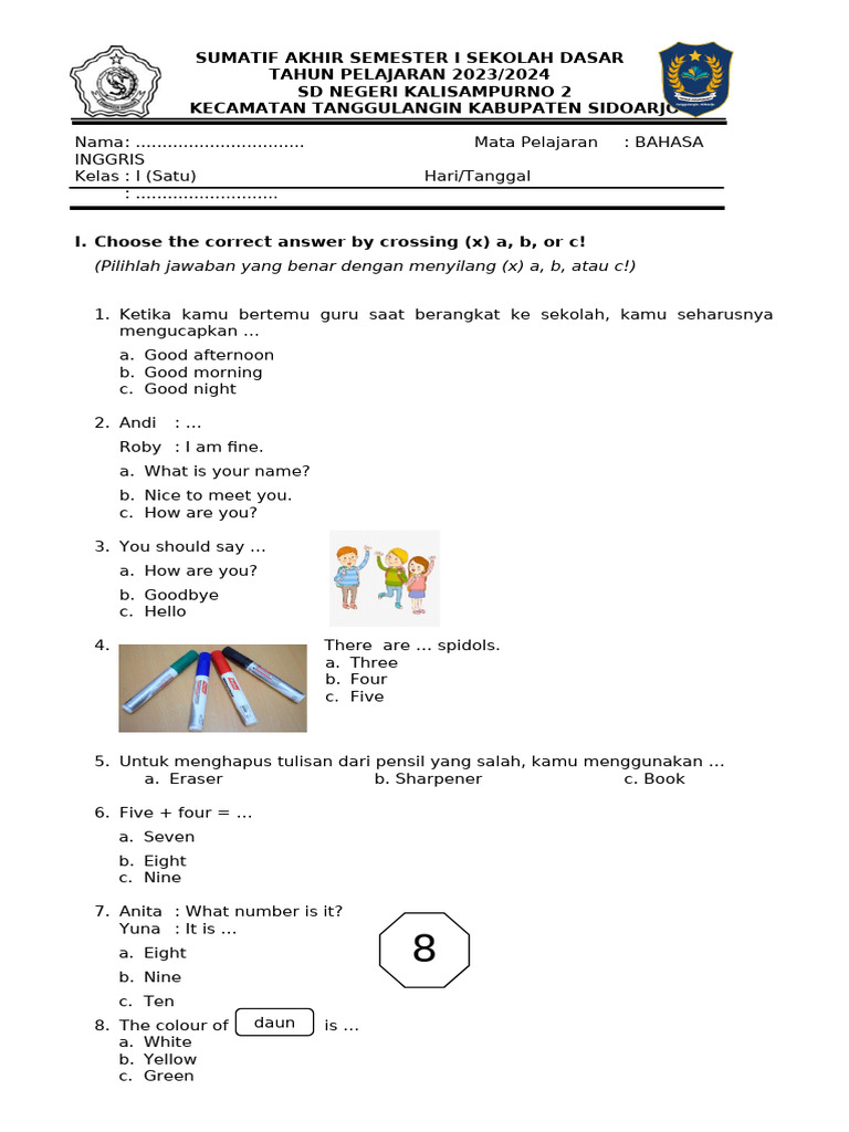 SAS 1 BHS INGGRIS KELAS 1 | PDF