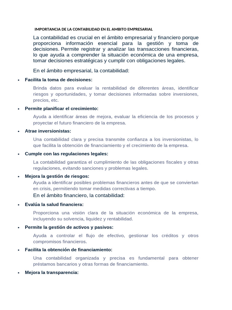 Importancia de La Contabilidad en El Ambito Empresarial | PDF