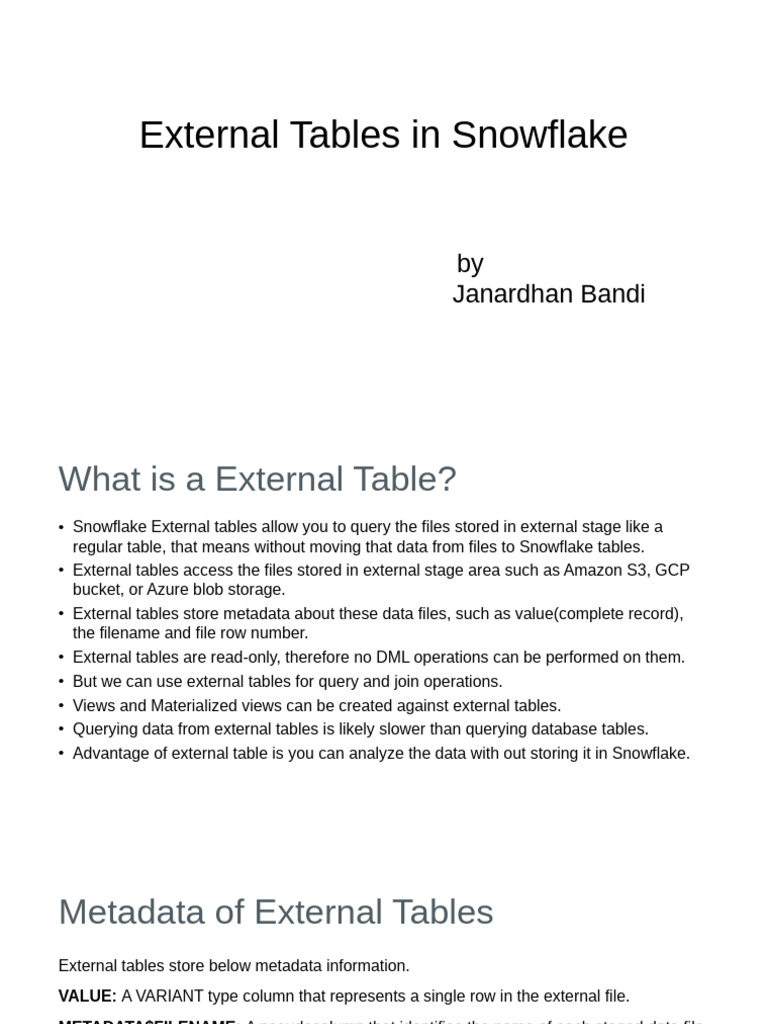 22.ExternalTables in Snowflake | PDF