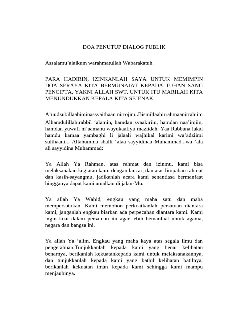 Doa Penutup Dialog Publik Singkat | PDF