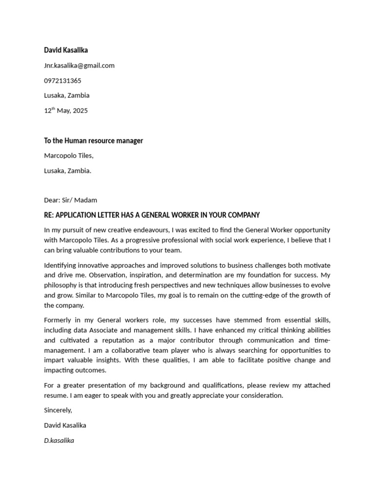How To Write A Letter Has A General Worker | PDF