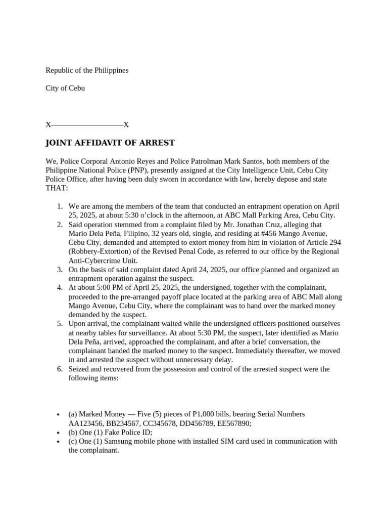 AFFIDAVIT OF ARRESTING OFFICER - Igam | PDF | Government | Crimes