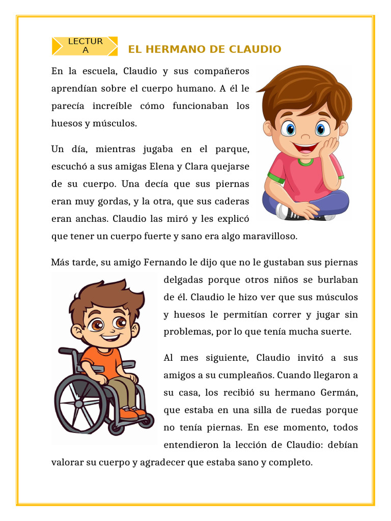 Cuerpo y aceptación en la infancia | PDF | Claudio | Comprensión lectora