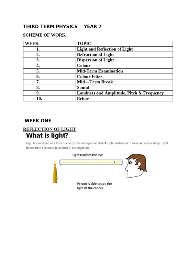 Third Term Physics Year 7 | PDF | Color | Refraction
