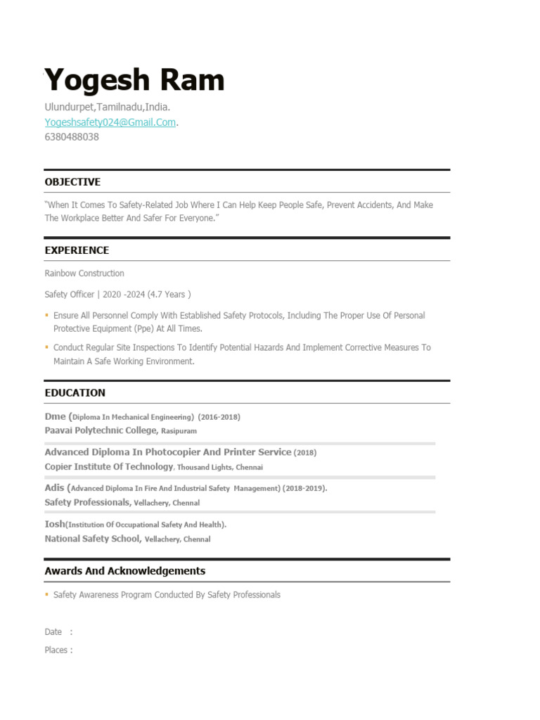 Yogesh Ram Safety CV | PDF