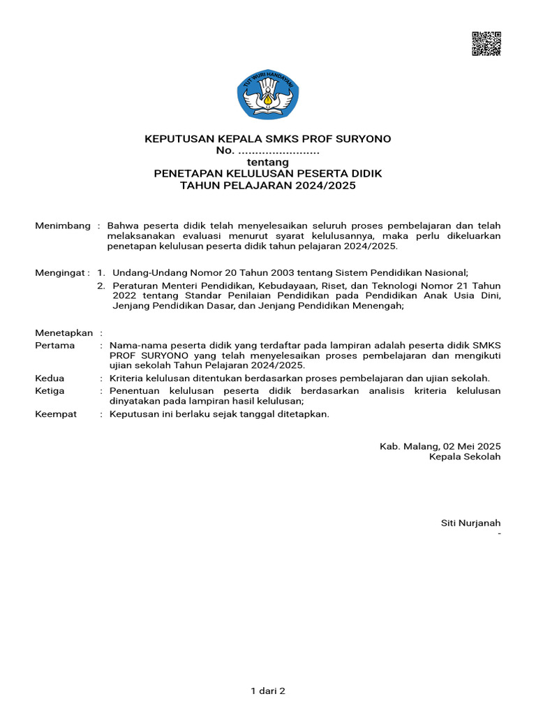 Format SK Kelulusan | PDF