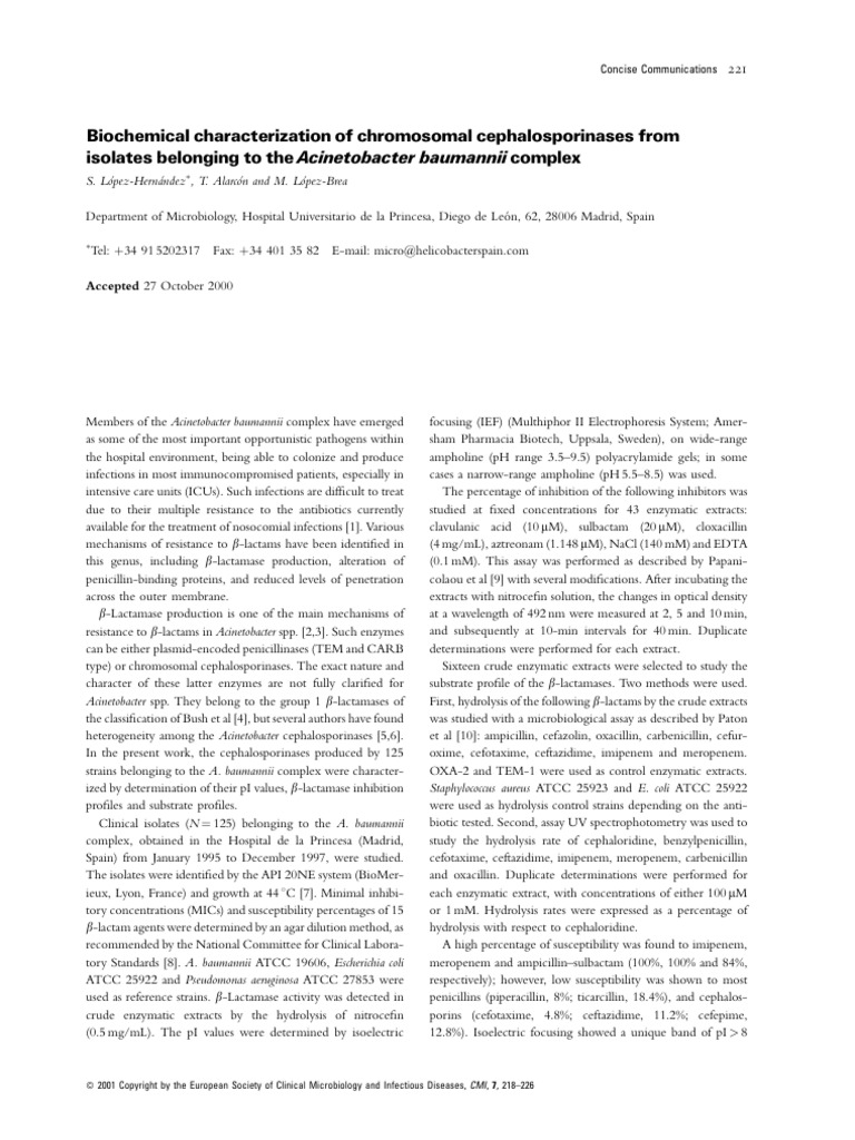 Biochemical Characterization of Chromosomal Cephal | PDF | Beta ...