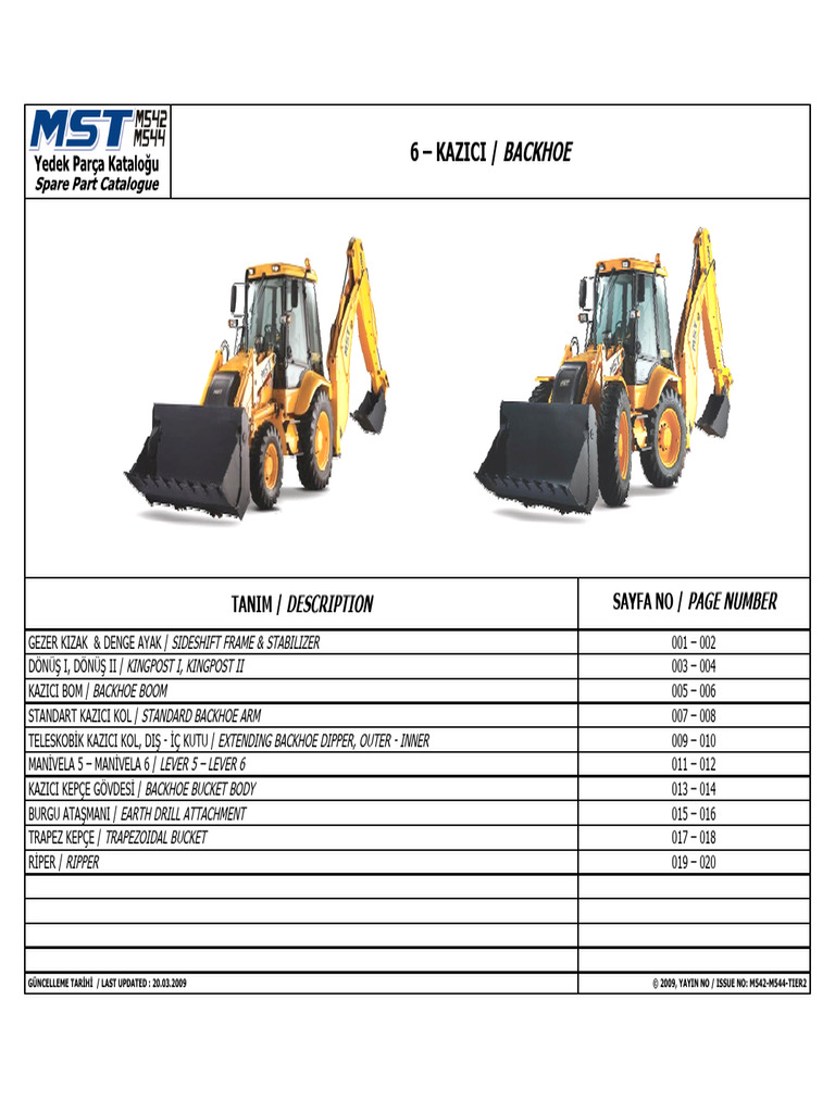 06 - KAZICI - BACKHOE - M542 - M544 - TIER2 (задняя стрела, ковш) | PDF