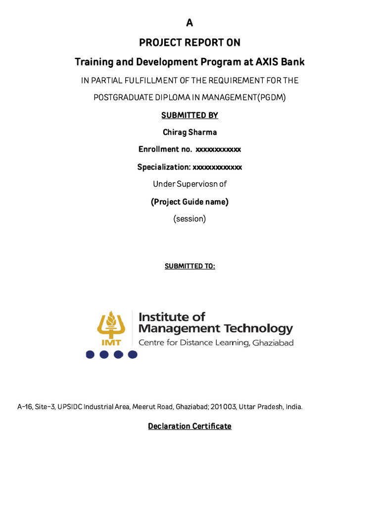 A Project Report On Training and Development Program at AXIS Bank | PDF ...