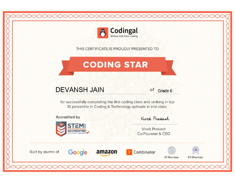 Codingal Trial Class Certificate Artisticstork63 | PDF