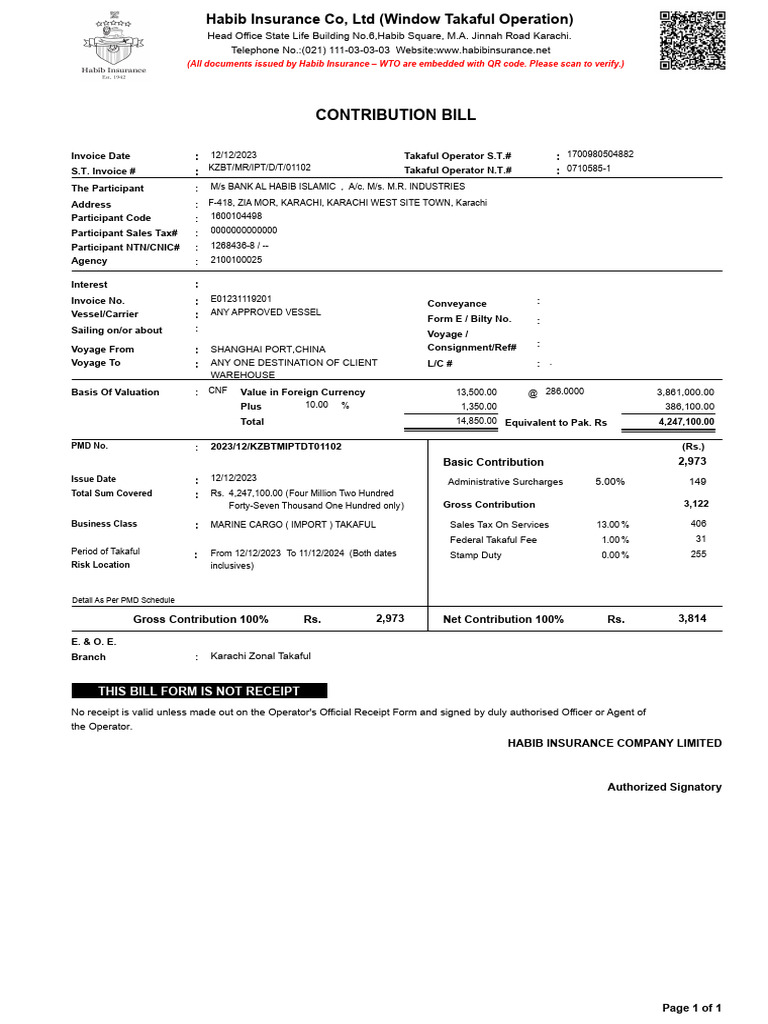 Contribution Bill MR Industries | PDF | Payments