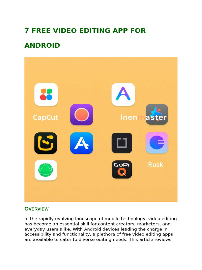 7 Free Video Editing App For Android | PDF | Mobile App | Editing