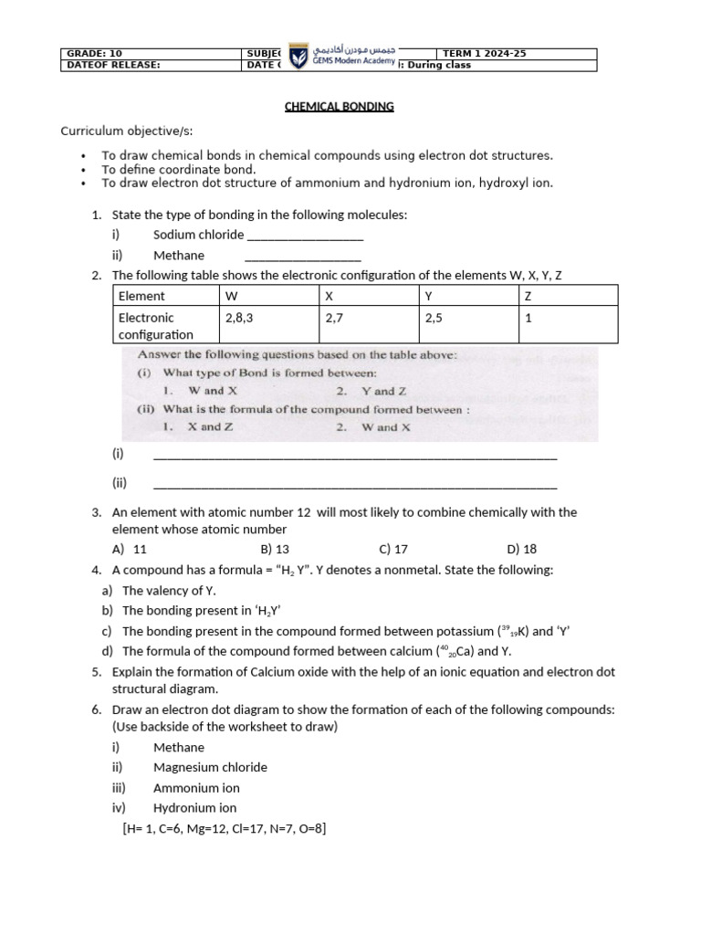 HW - Worksheet Chemical Bonding | PDF
